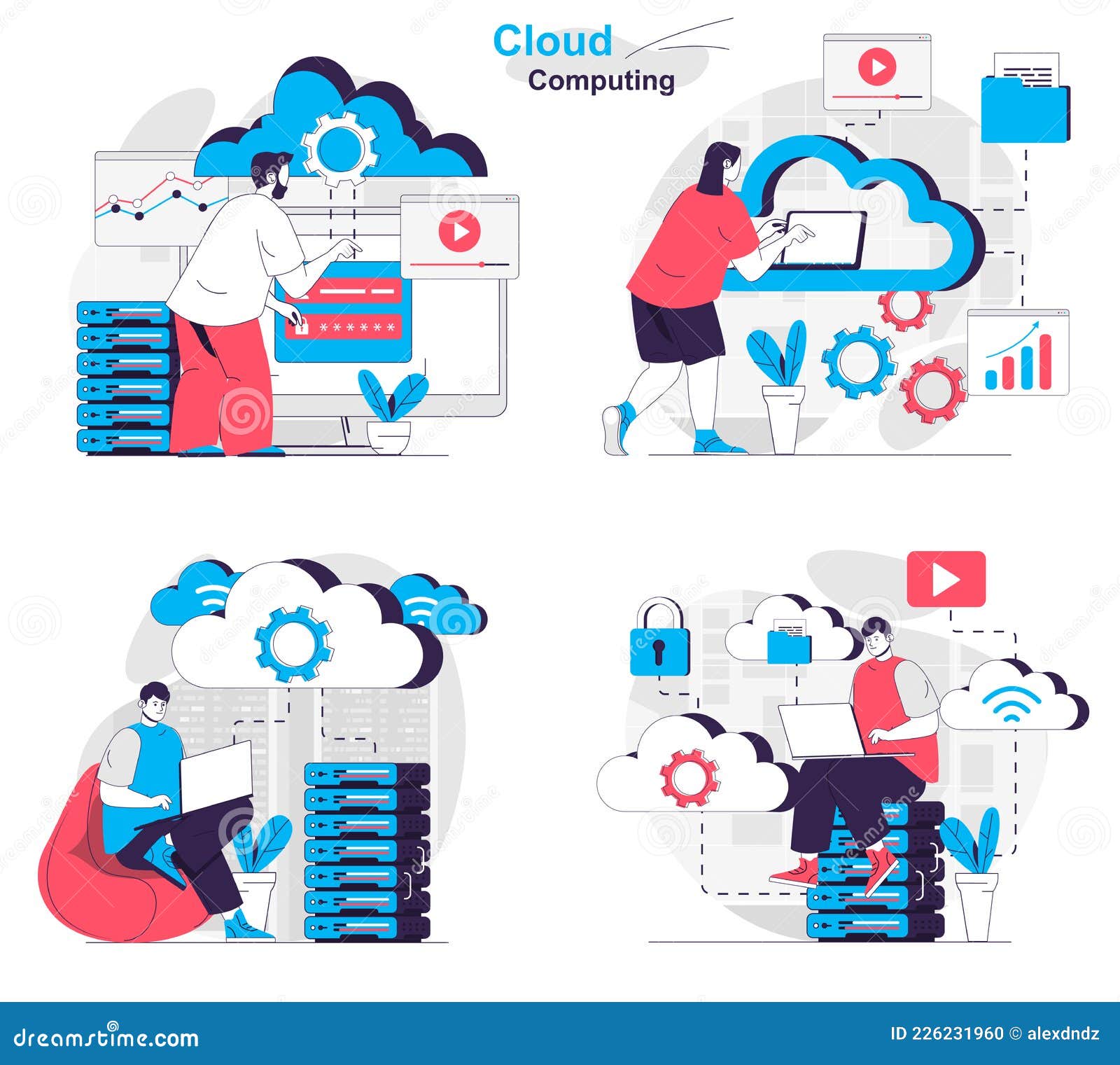 Cloud Computing Concept Set. Computer Engineers Stock Vector ...