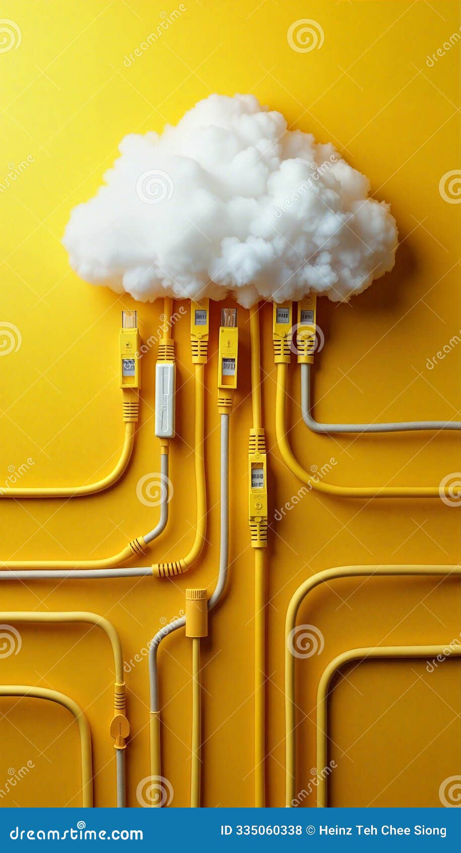 Cloud Computing Concept Showing Cables Connected To Cloud on Yellow ...