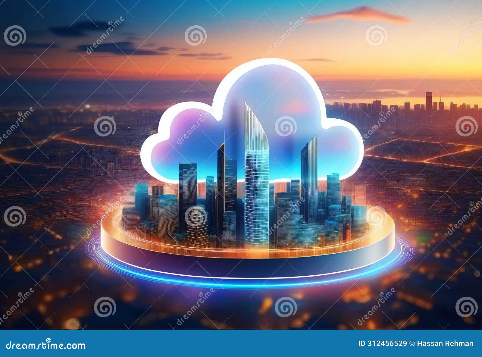 Cloud Computing Concept. Smart City Wireless Internet Communication ...