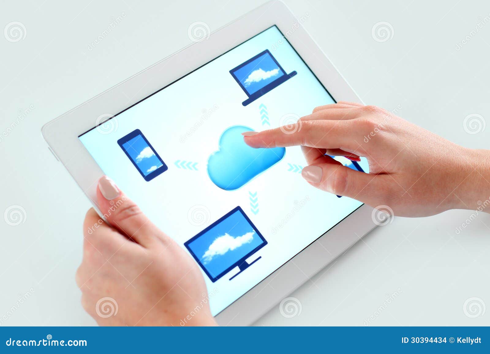 Cloud Computing Concept and Tablet Stock Photo - Image of hand, arrows ...