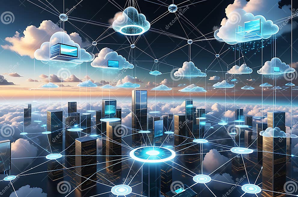 Cloud Computing Concept Visualized As a Vast Network of Transparent ...