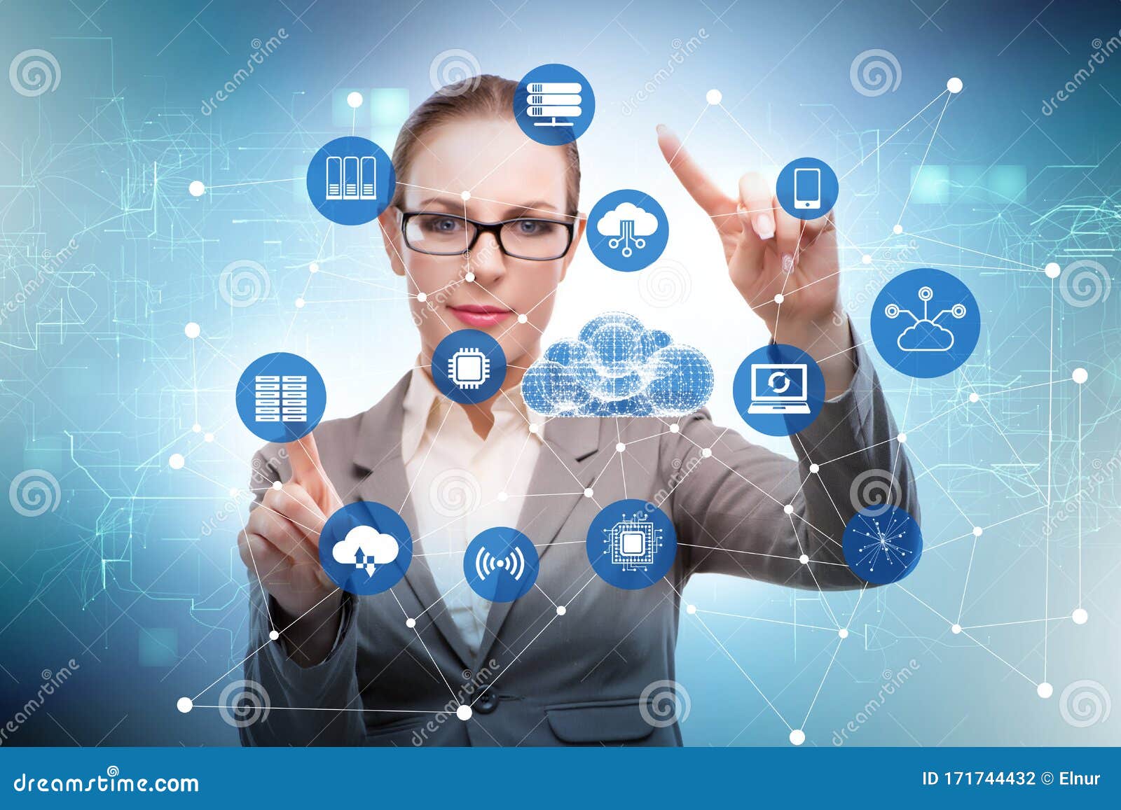 Cloud Computing Concept with Woman Pressing Buttons Stock Photo - Image ...