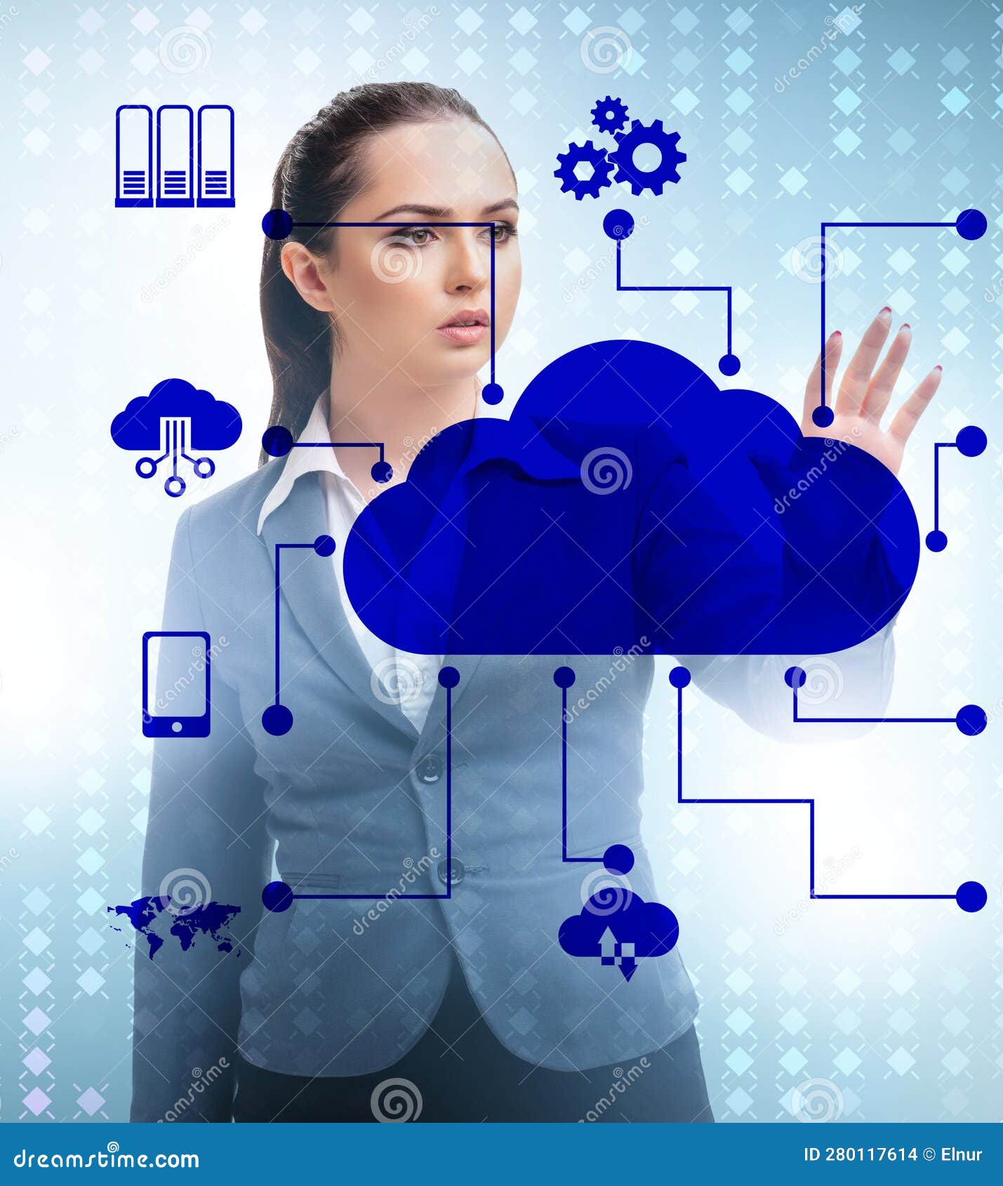 Cloud Computing Concept with Woman Pressing Buttons Stock Photo - Image ...