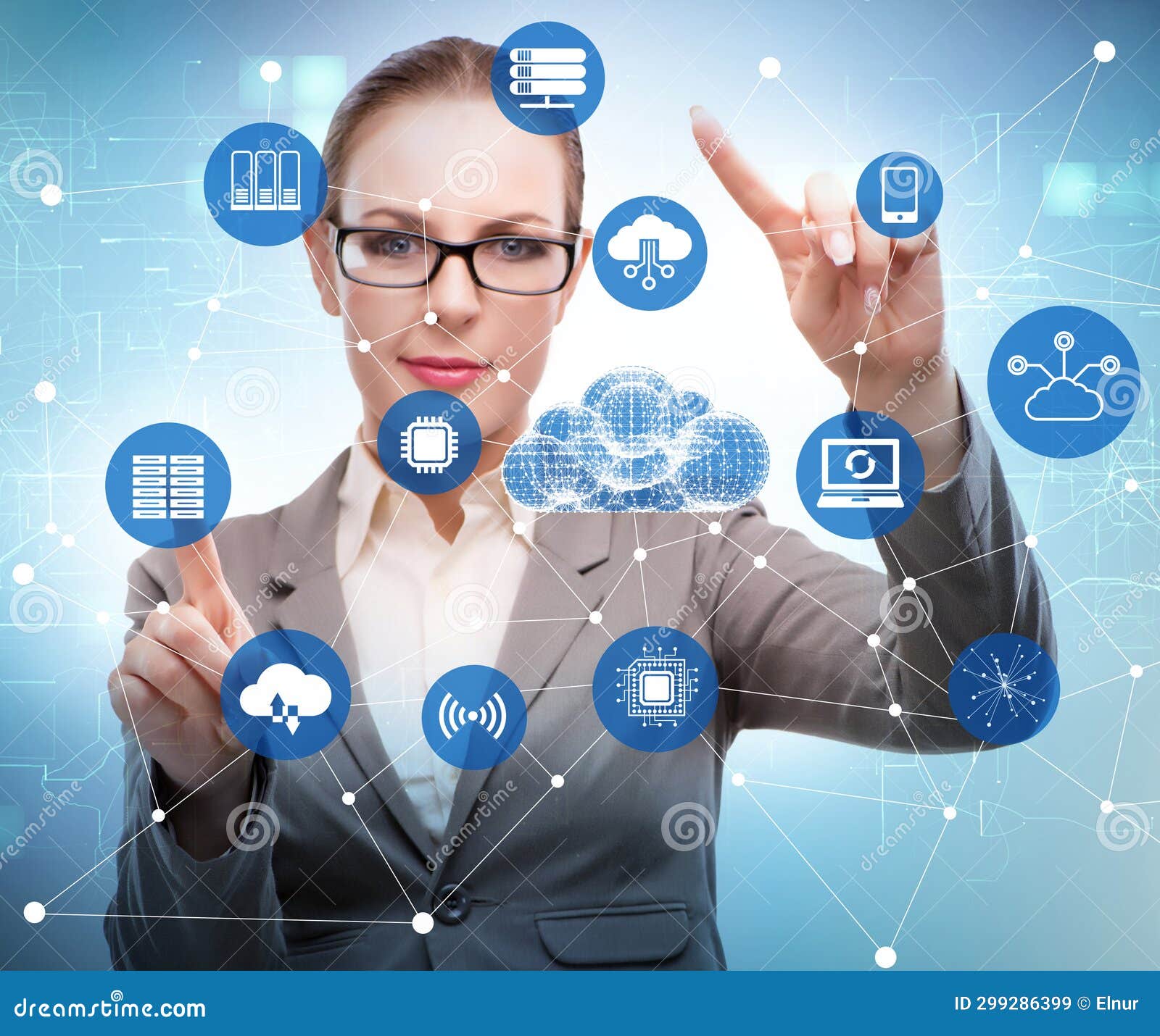 Cloud Computing Concept with Woman Pressing Buttons Stock Image - Image ...