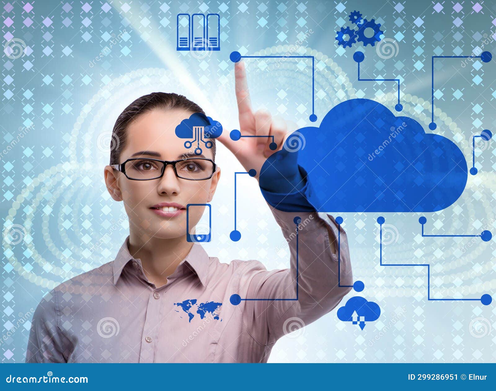 Cloud Computing Concept with Woman Pressing Buttons Stock Image - Image ...
