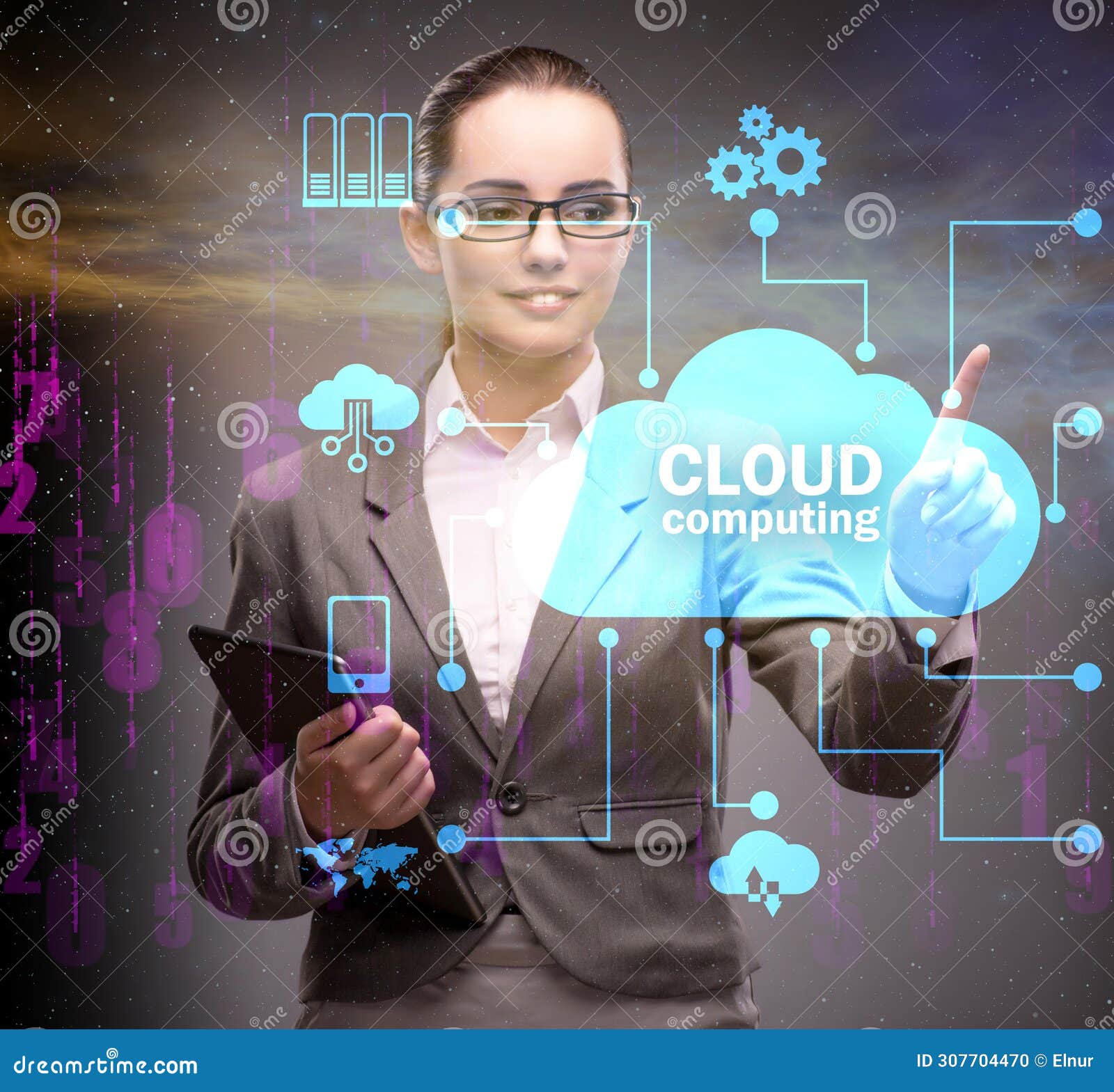 Cloud Computing Concept with Woman Pressing Buttons Stock Photo - Image ...
