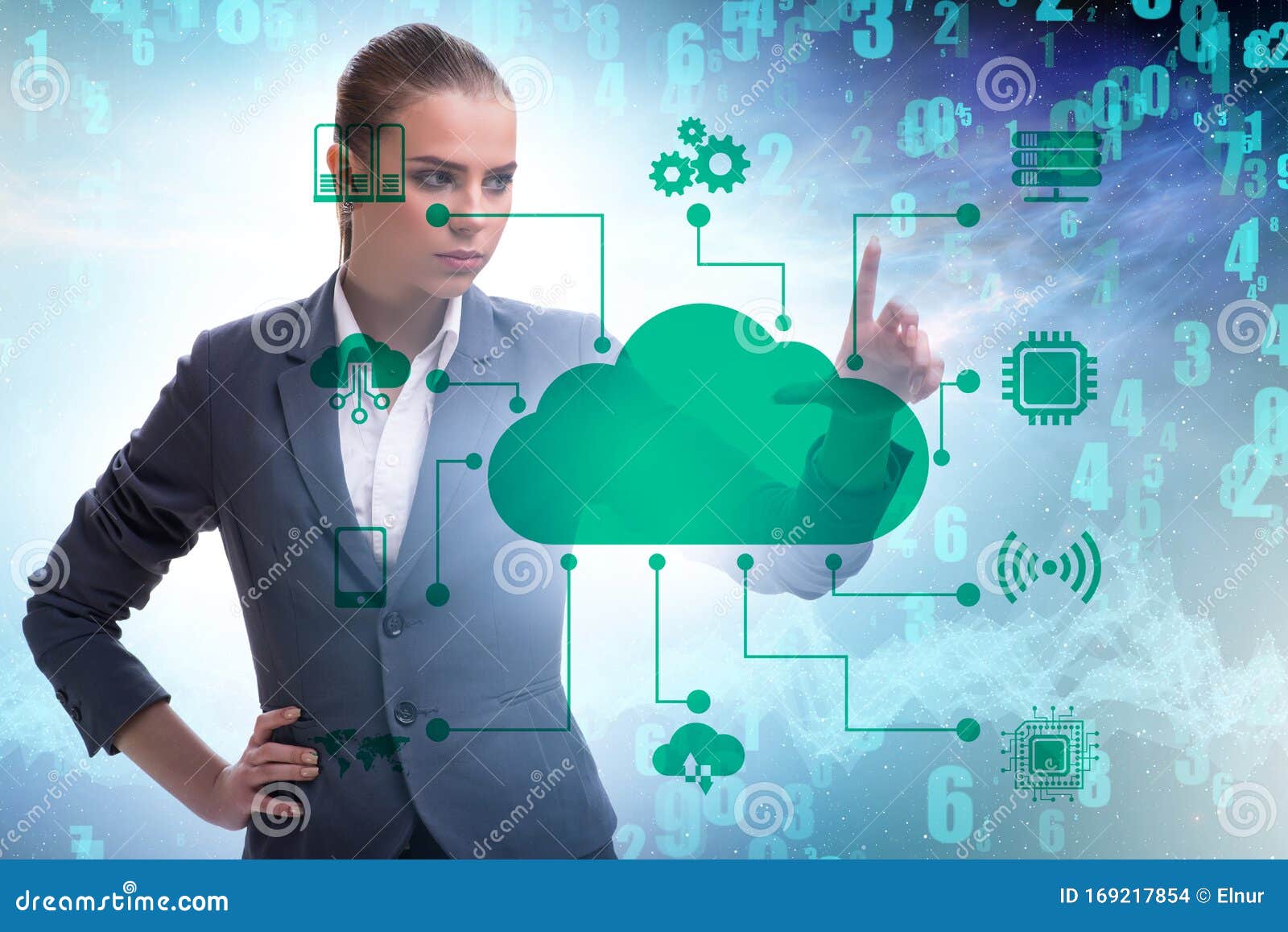 Cloud Computing Concept with Woman Pressing Buttons Stock Photo - Image ...