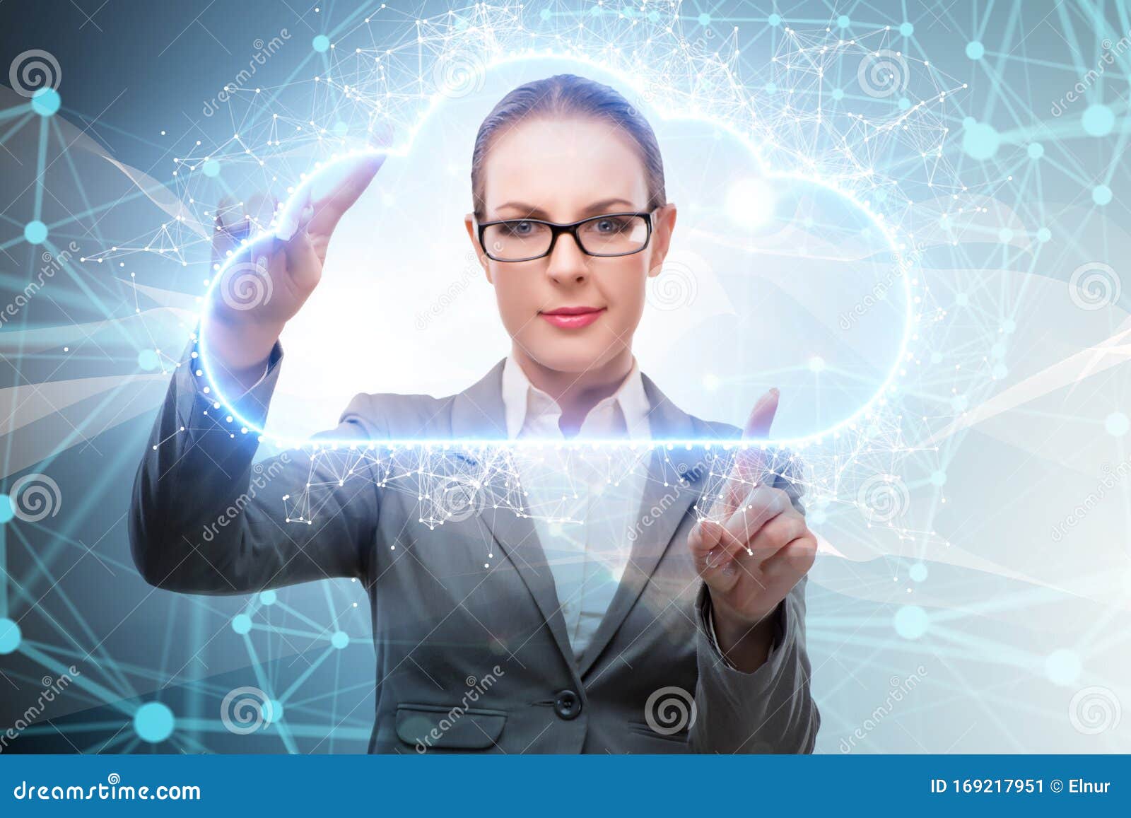 Cloud Computing Concept with Woman Pressing Buttons Stock Image - Image ...