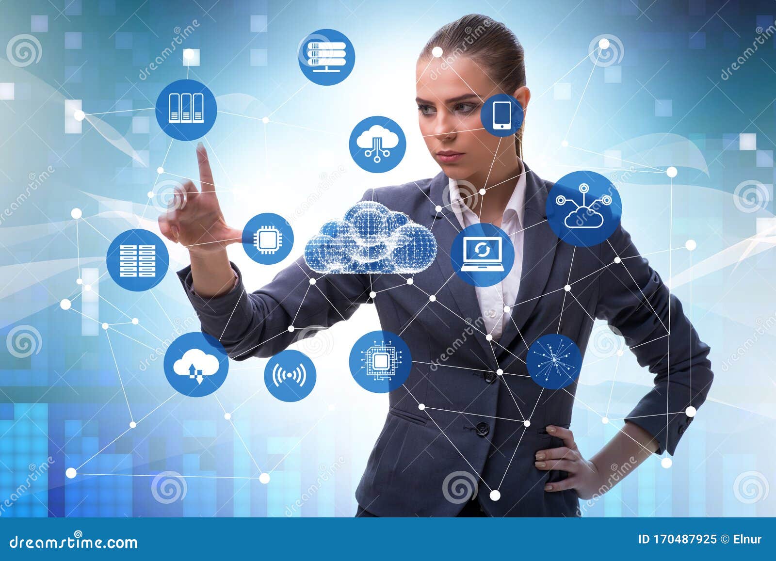 Cloud Computing Concept with Woman Pressing Buttons Stock Image - Image ...