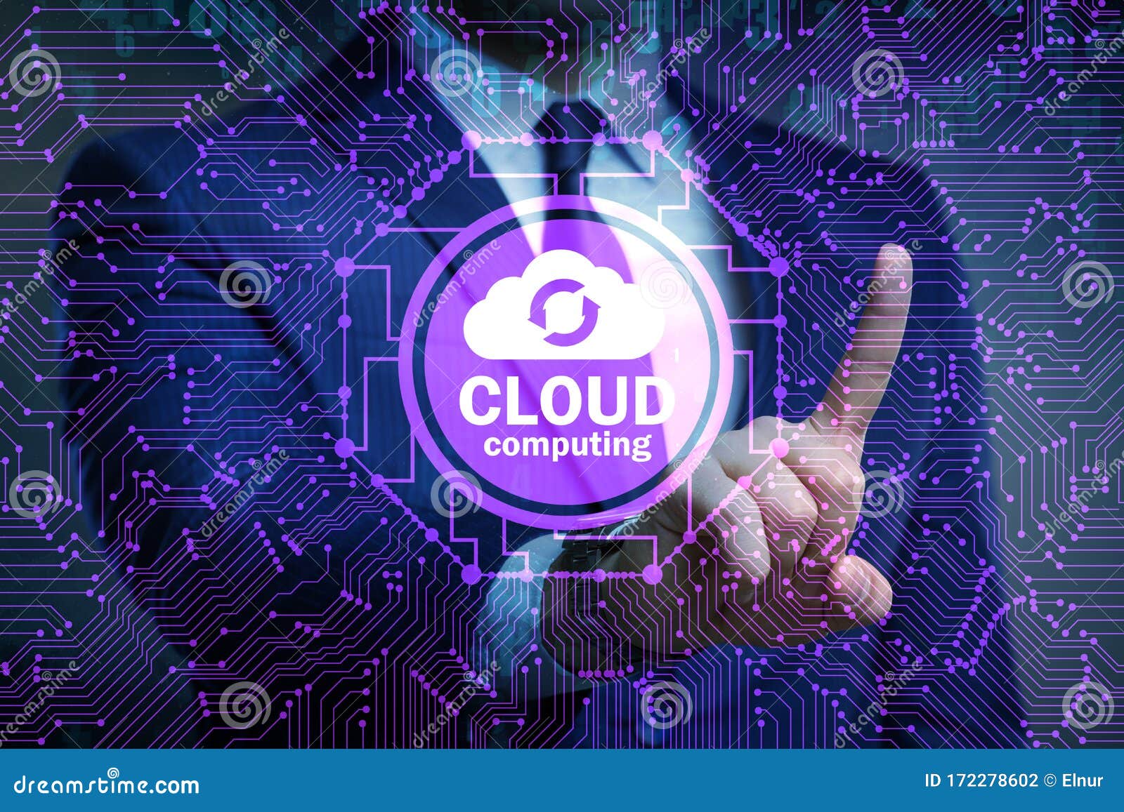 Cloud Computing Concept with Woman Pressing Buttons Stock Photo - Image ...