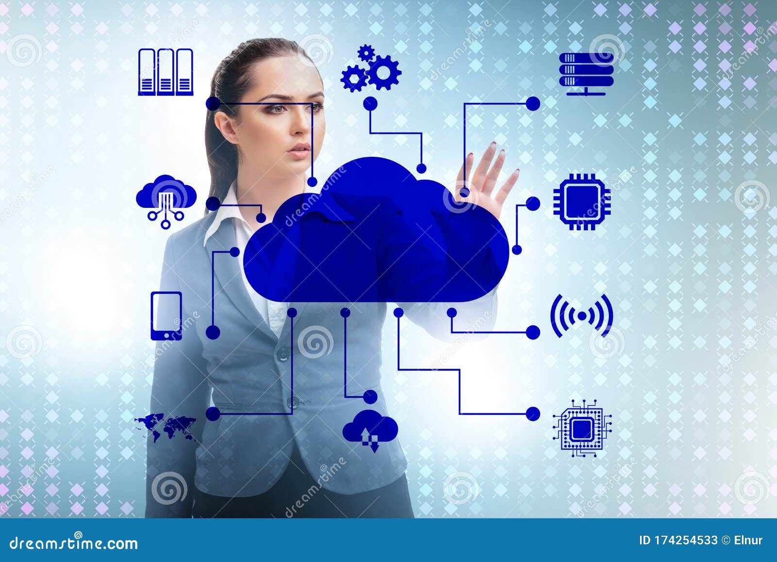 Cloud Computing Concept with Woman Pressing Buttons Stock Image - Image ...