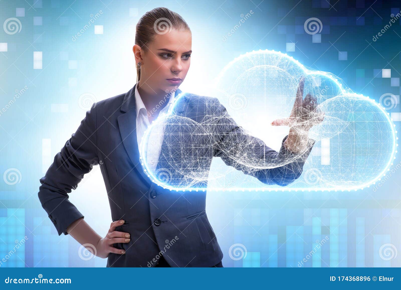 Cloud Computing Concept with Woman Pressing Buttons Stock Photo - Image ...