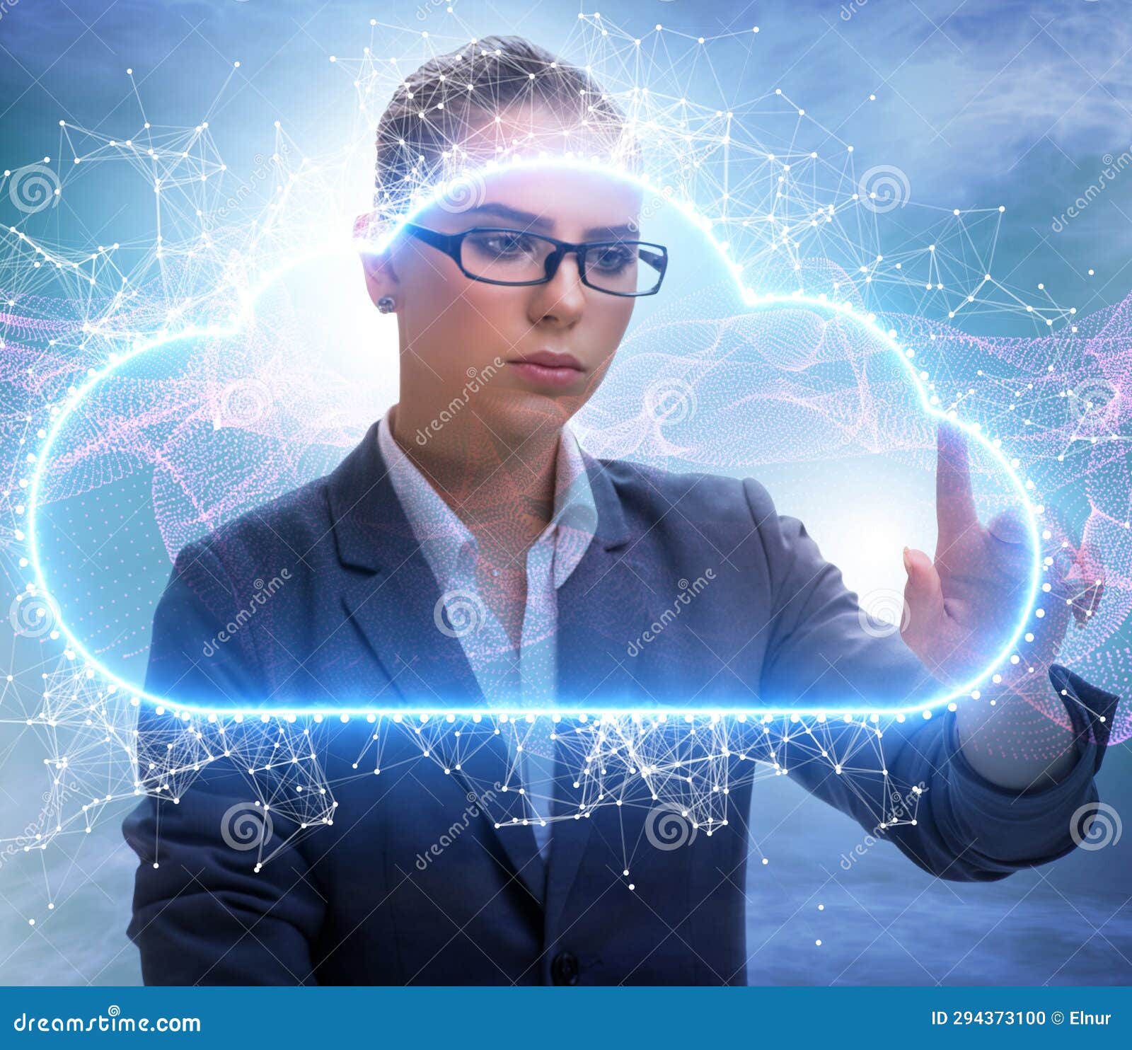 Cloud Computing Concept with Woman Pressing Buttons Stock Photo - Image ...