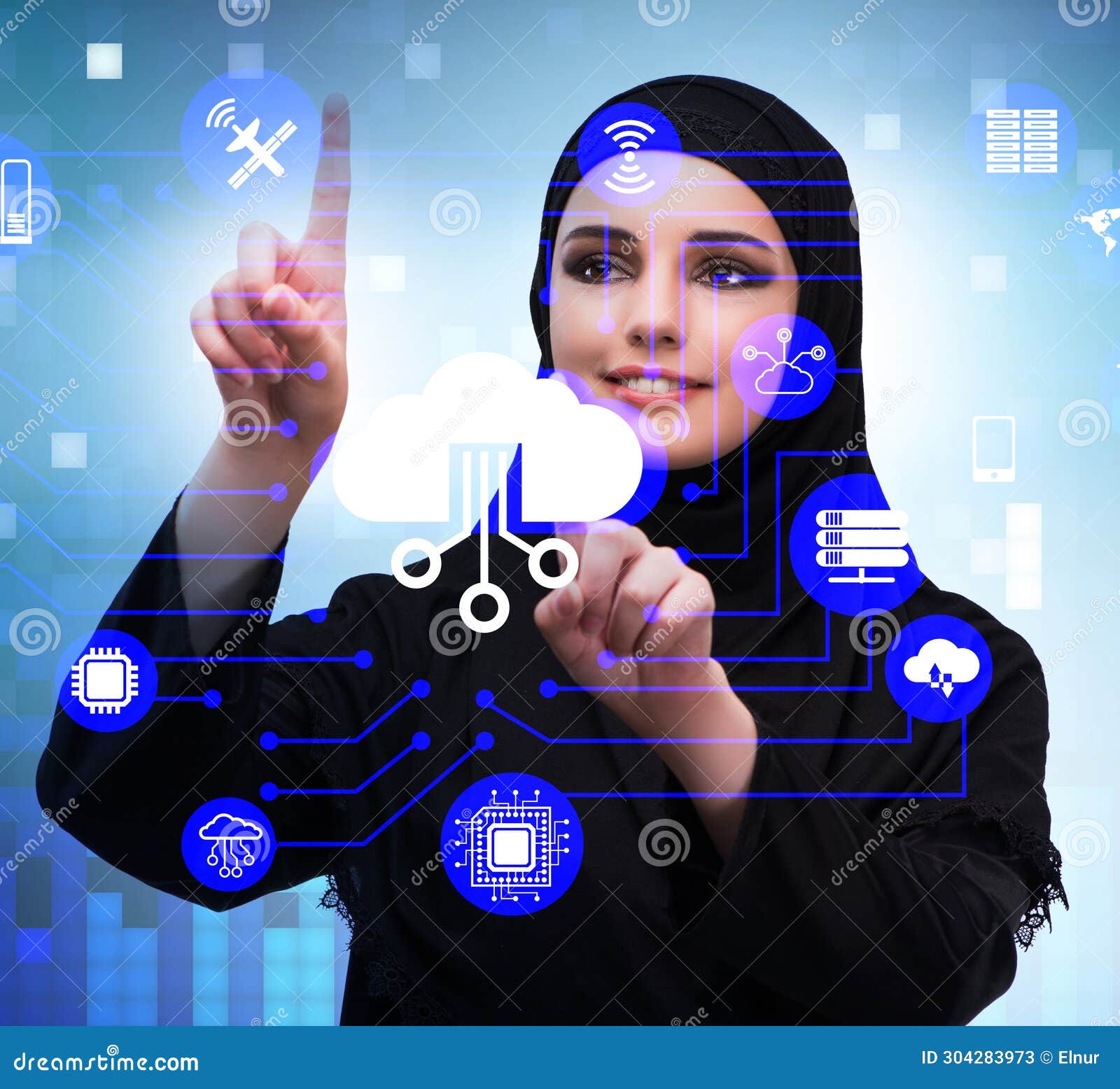 Cloud Computing Concept with Woman Pressing Buttons Stock Image - Image ...