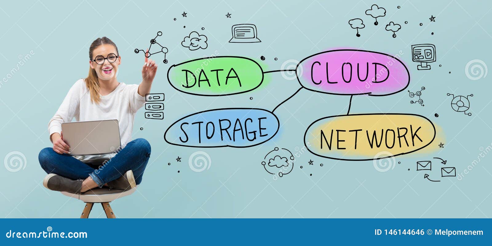 Cloud Computing Concept with Young Woman Stock Illustration ...