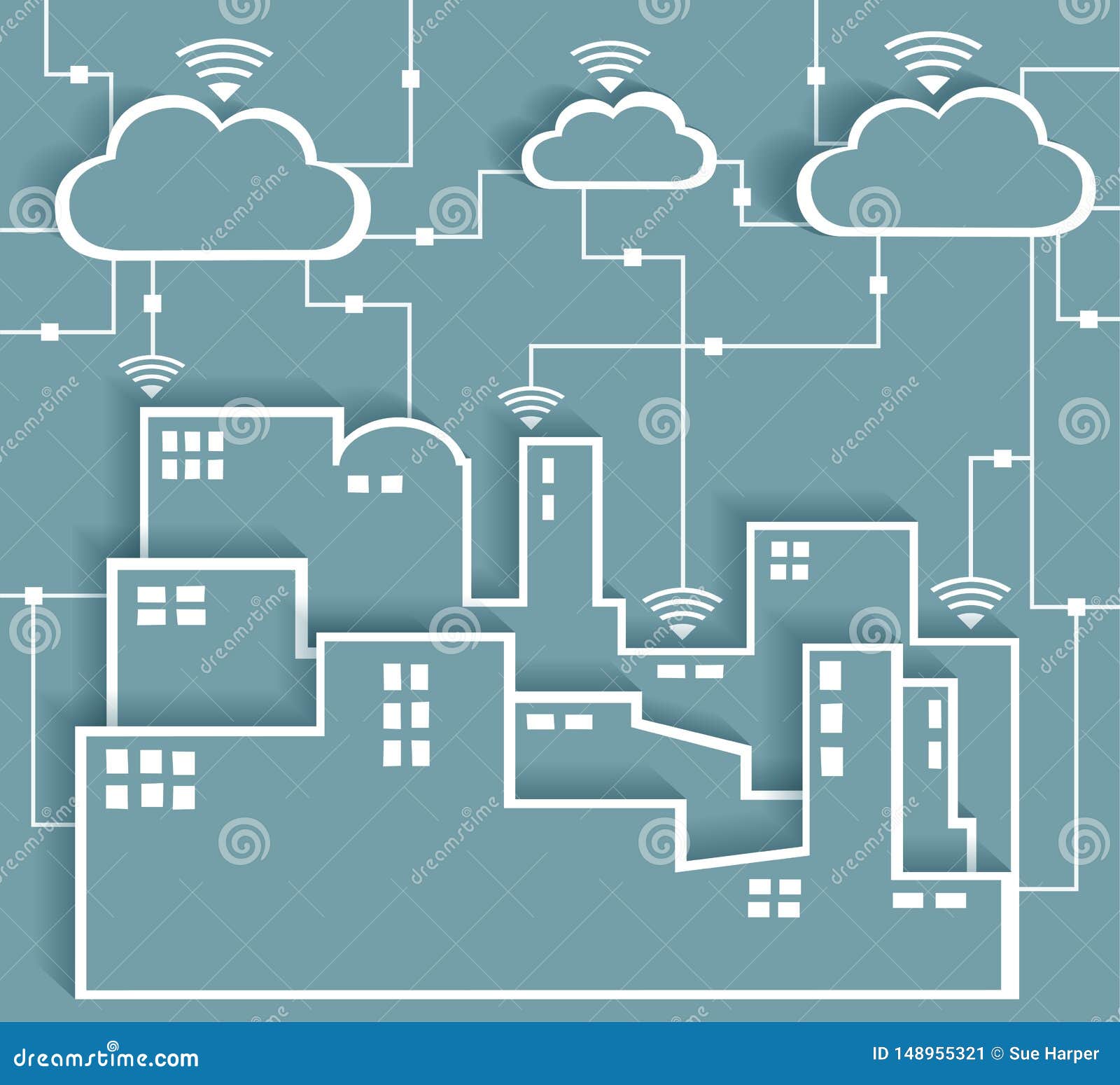 Cloud Computing Connectivity Paper Cutout Stickers City Network Stock ...
