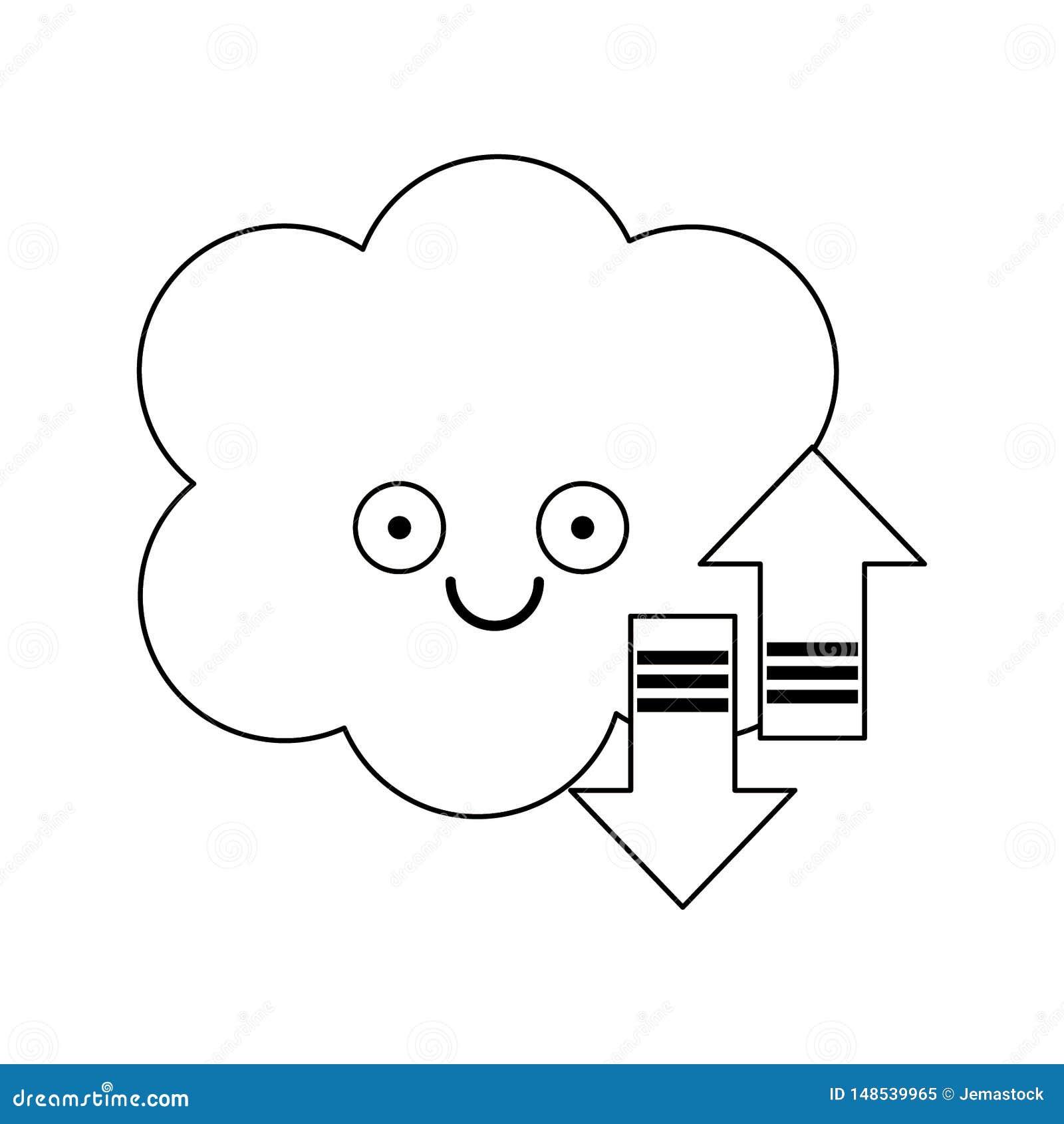 Cloud Computing Cute Cartoon in Black and White Stock Vector ...