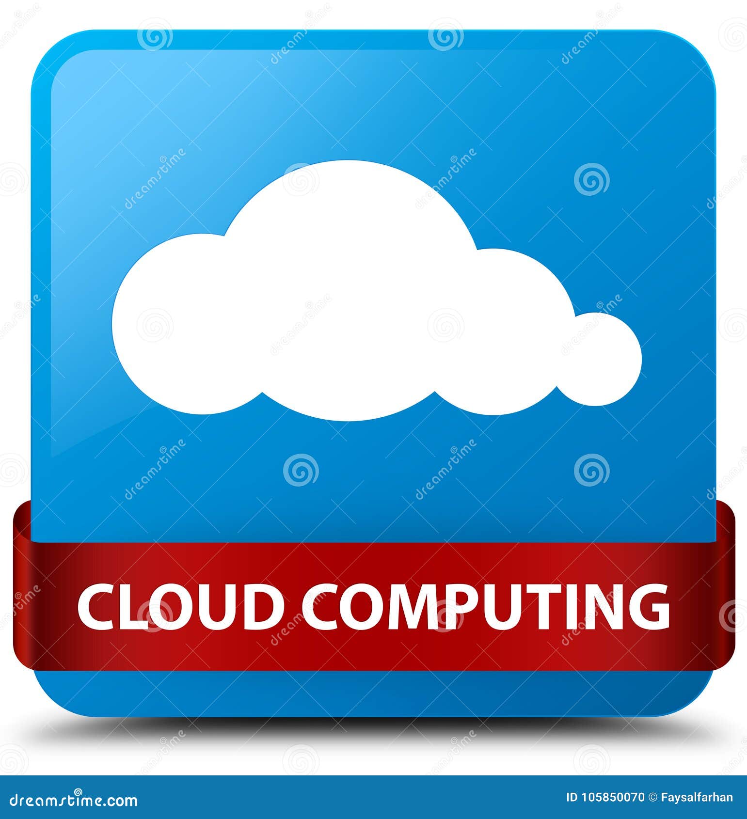 Cloud Computing Cyan Blue Square Button Red Ribbon in Middle Stock ...