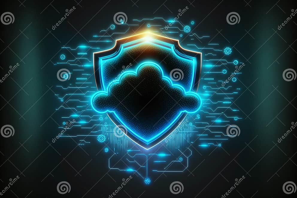 Cloud Computing and Cyber Security, Data Protective Lock and Shield. Generative AI Illustration ...