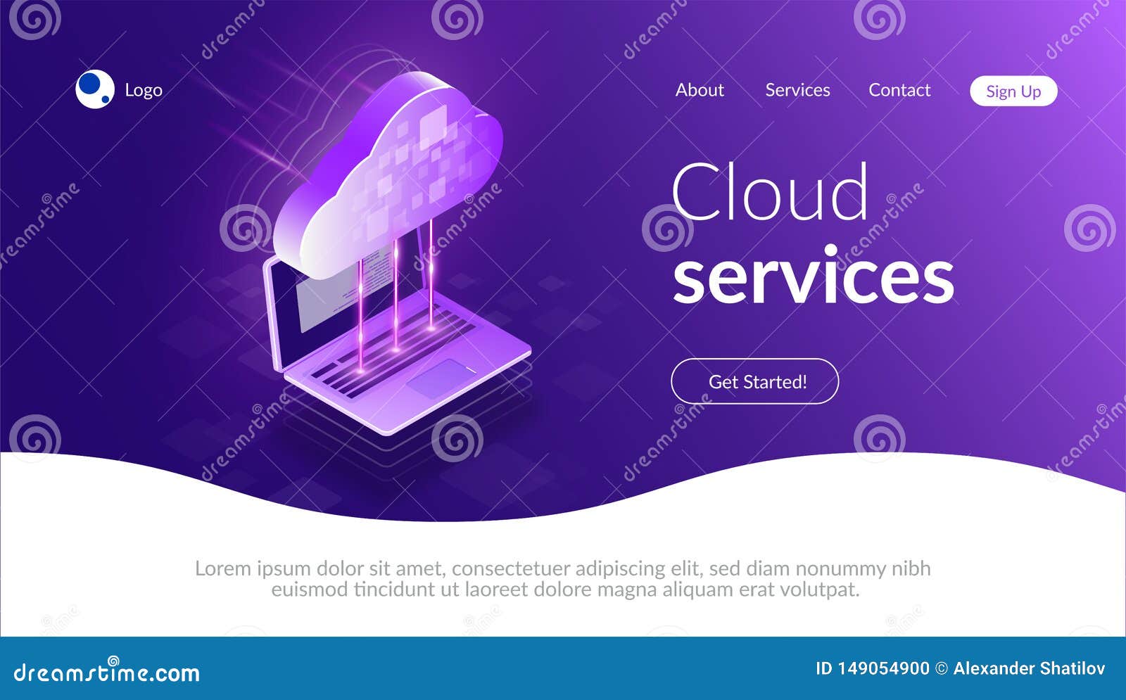 Cloud Computing 3d Isometric Concept. the Process of Data Exchange between the Cloud and Laptop ...