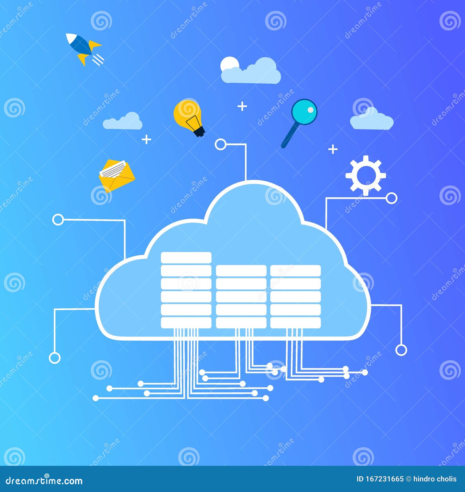 Cloud Computing Data In Database On Cloud Services Stock Vector
