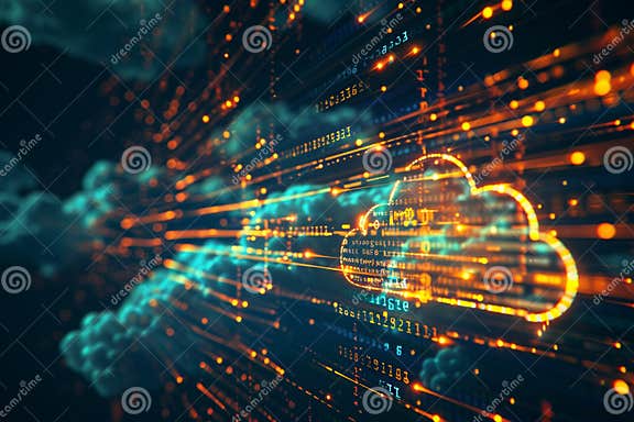 Cloud Computing and Data Flow Stock Illustration - Illustration of ...