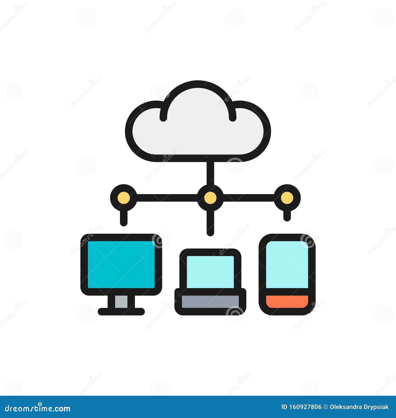 Cloud Computing, Data Storage Network Technology Flat Color Line Icon. Stock Vector ...