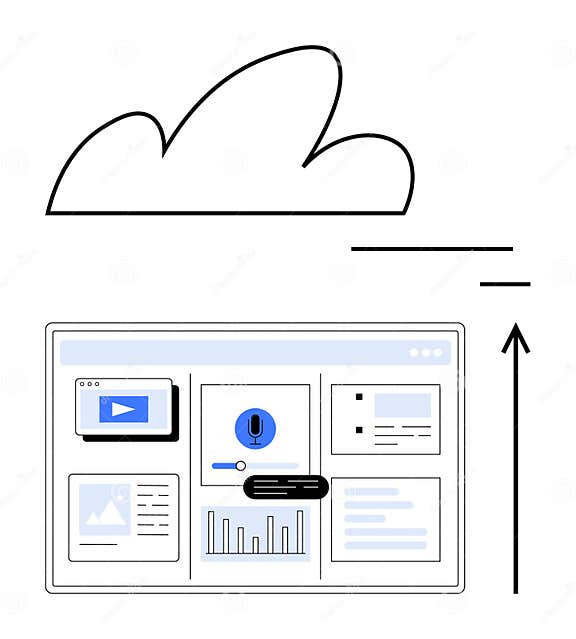 Cloud Computing and Data Synchronization Workflow with Graphic Interface Elements Stock ...