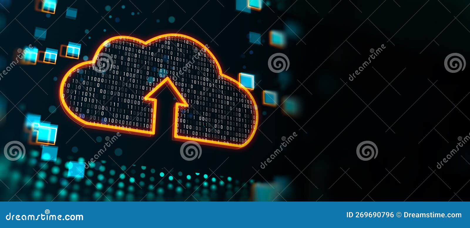 Cloud Computing and Data Transfer Concept with Digital Cloud Symbol with Arrow Inside Covered by ...