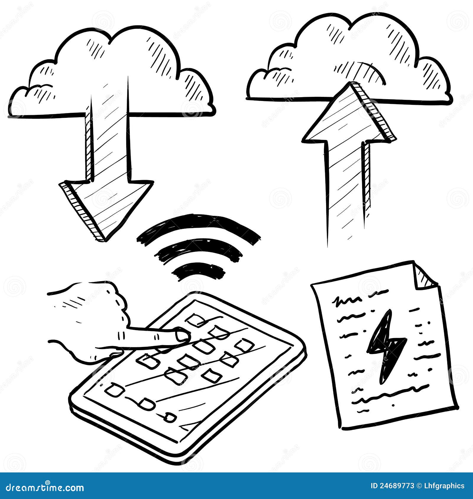 Cloud Computing and Data Transfer Sketch Stock Vector - Illustration of ...