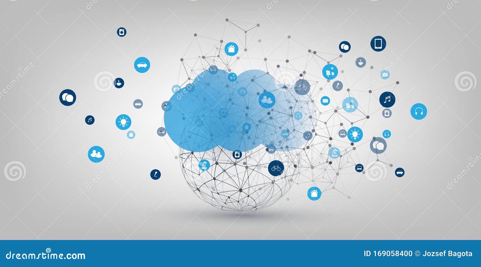 Cloud Computing Design Concept - Digital Connections, Technology Background with Wireframe ...