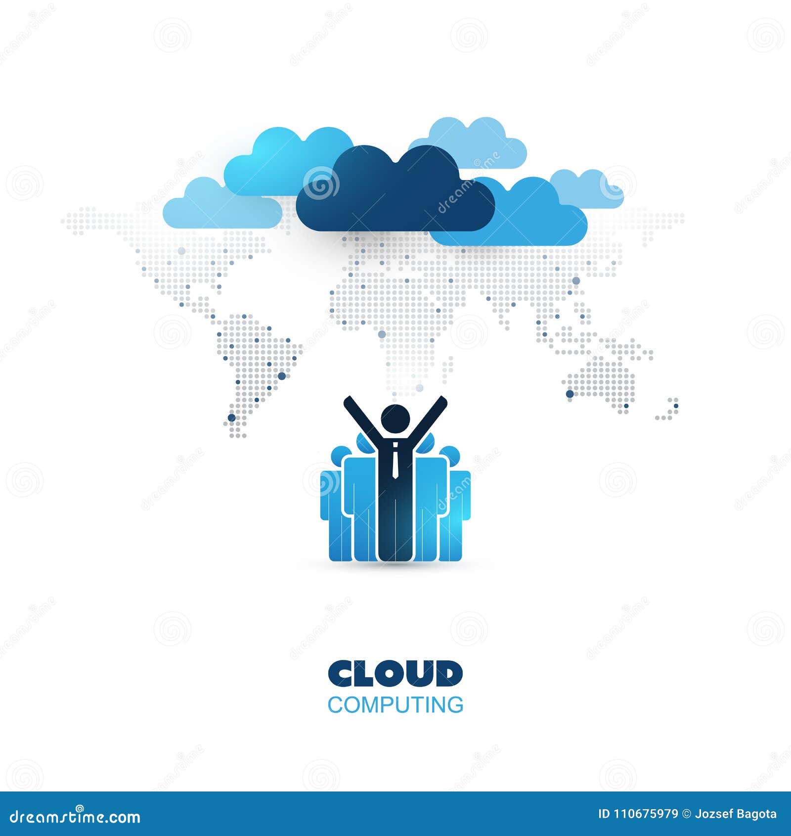 Cloud Computing Design Concept with Standing Businessmen and World Map - Digital Network ...