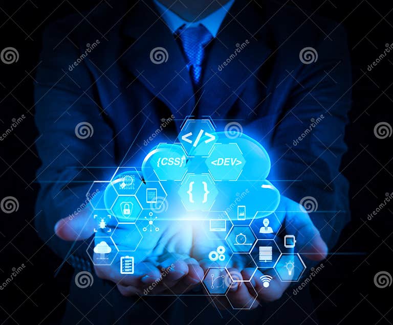 A Cloud Computing Diagram on the New Computer Interface Stock Image ...