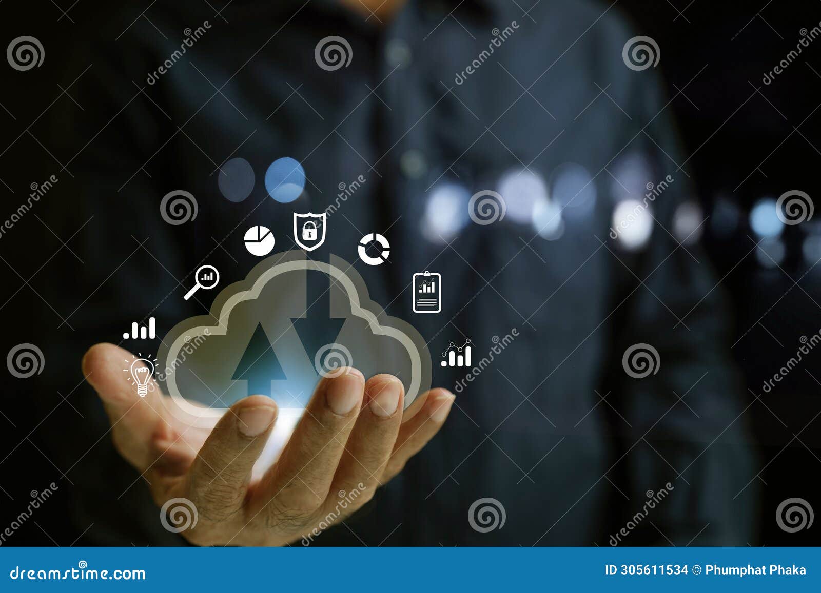 The Cloud Computing Diagram Show on the Man Hand. Cloud Technology ...