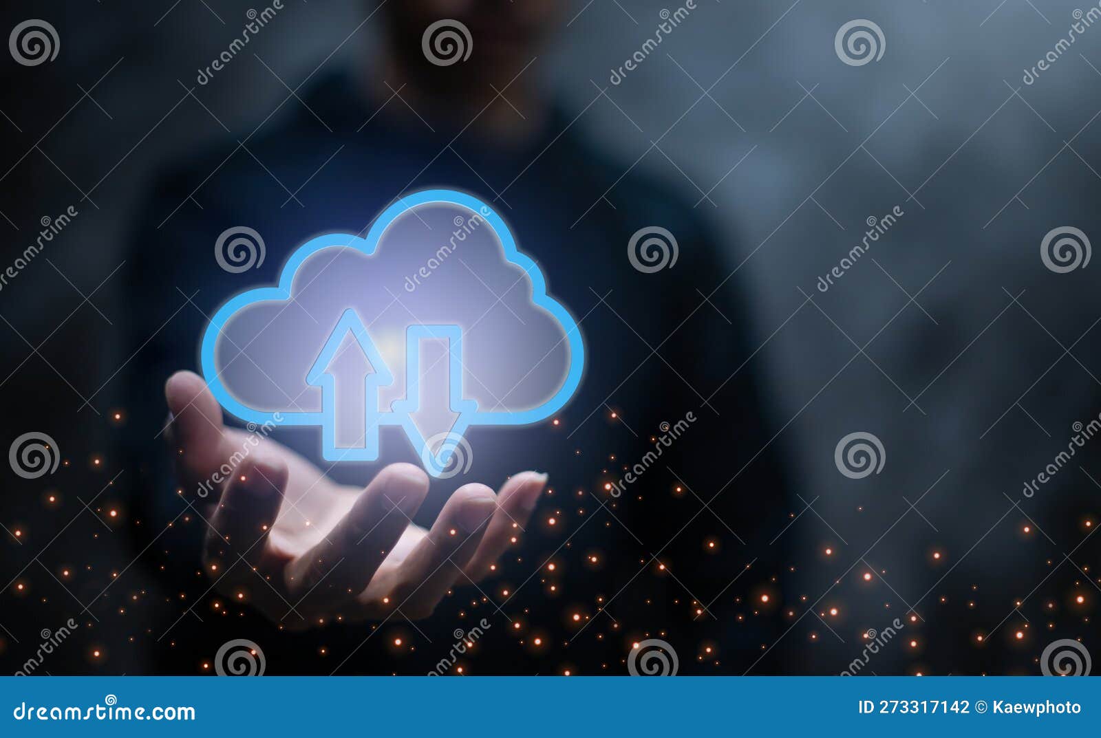 Cloud Computing Diagram Show on Man Hand. Cloud Technology. Data Storage. Networking and ...