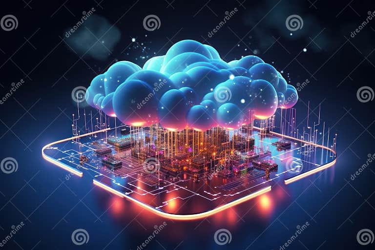 Cloud Computing for Digital Storage and Transfer Big Data on Internet. Futuristic Stock Image ...