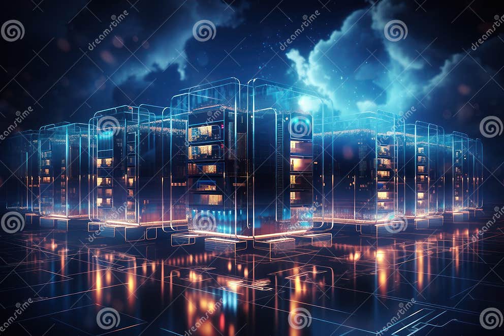 Cloud Computing for Digital Storage and Transfer Big Data on Internet. Futuristic Stock Image ...
