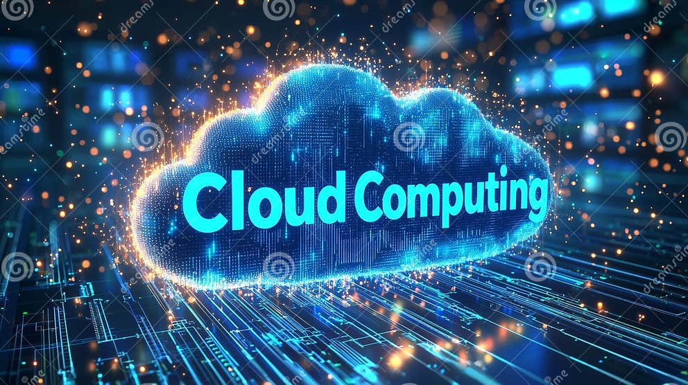 Cloud Computing and Digital Transformation with Glowing Cloud Stock Illustration - Illustration ...