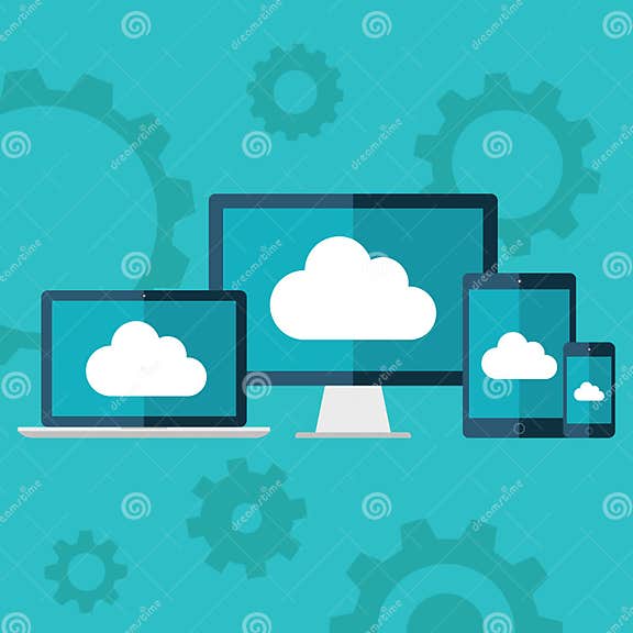 Cloud Computing. Flat Design Illustration of Laptop, Desktop Computer ...