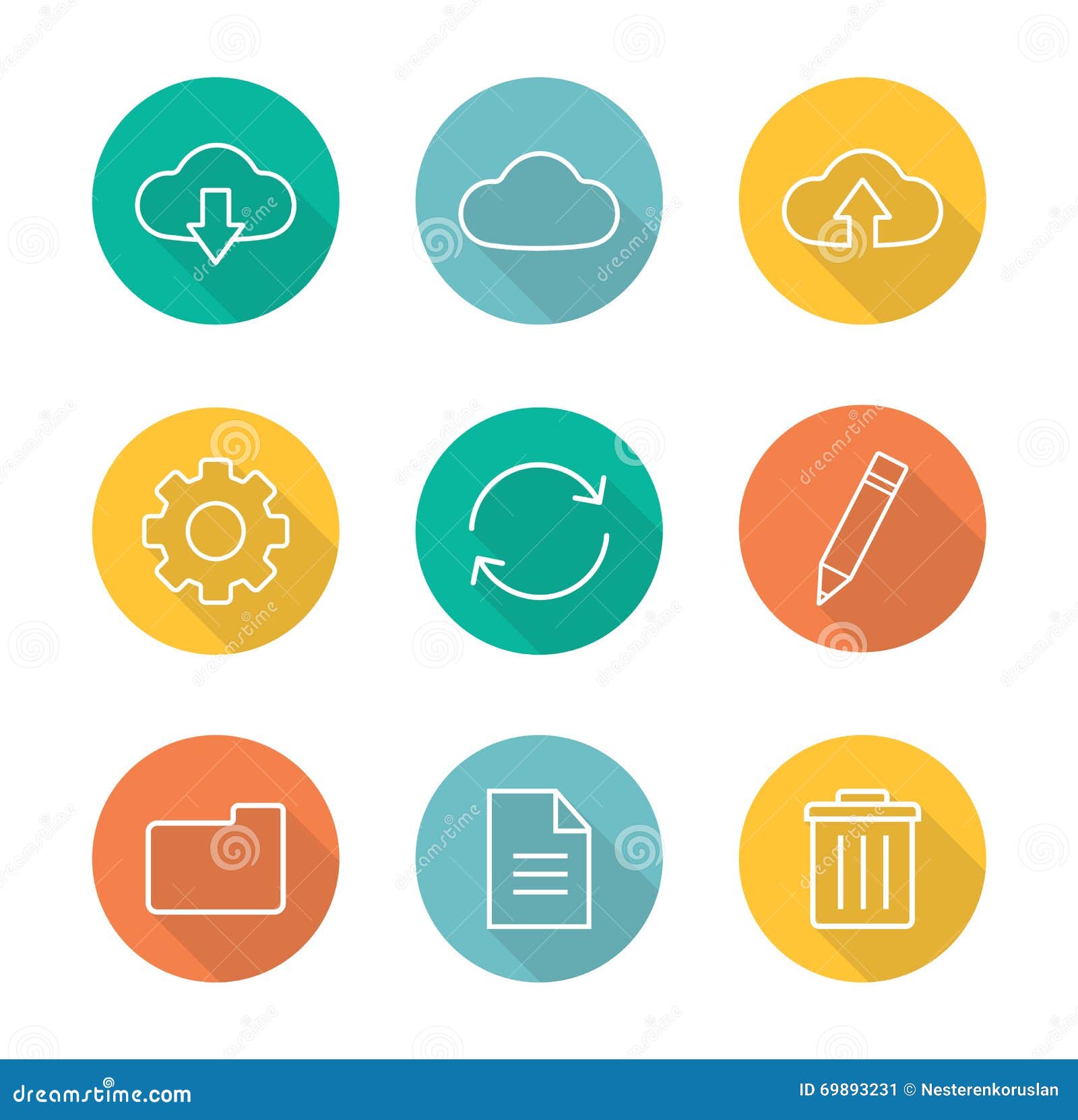 Cloud Computing Flat Linear Long Shadow Icons Set Stock Vector ...