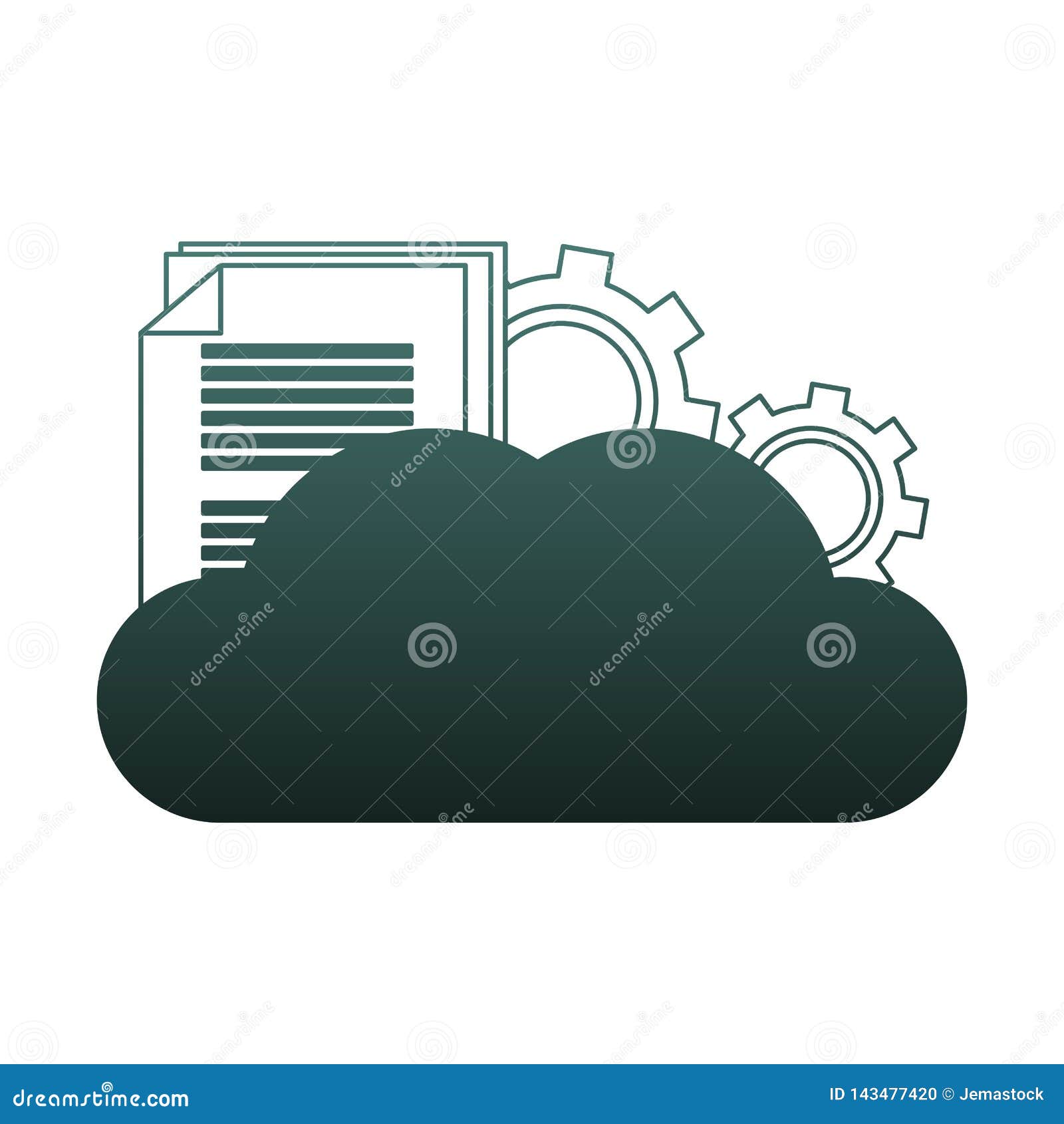 Cloud Computing with Gears and Document Blue Lines Stock Vector - Illustration of wireless ...