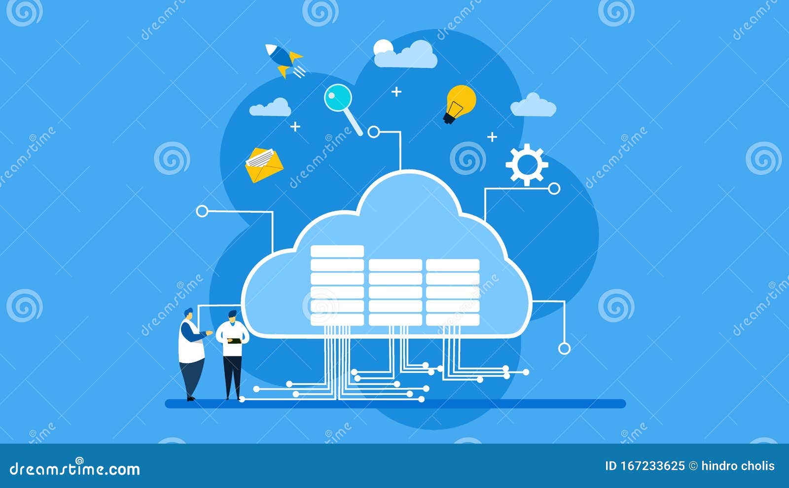Cloud Computing Gegevens in Database Over Cloudservices Met Het Concept Tiny People Character ...