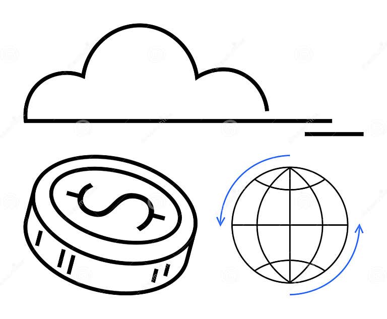 Cloud Computing with Global Connectivity and Cryptocurrency Integration Stock Illustration ...