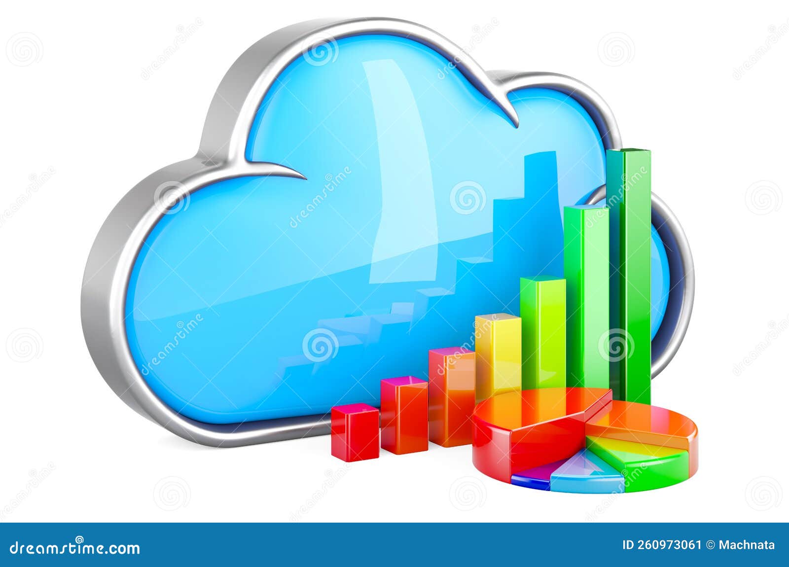 Cloud Computing with Growth Bar Graph and Pie Chart, 3D Rendering Stock ...
