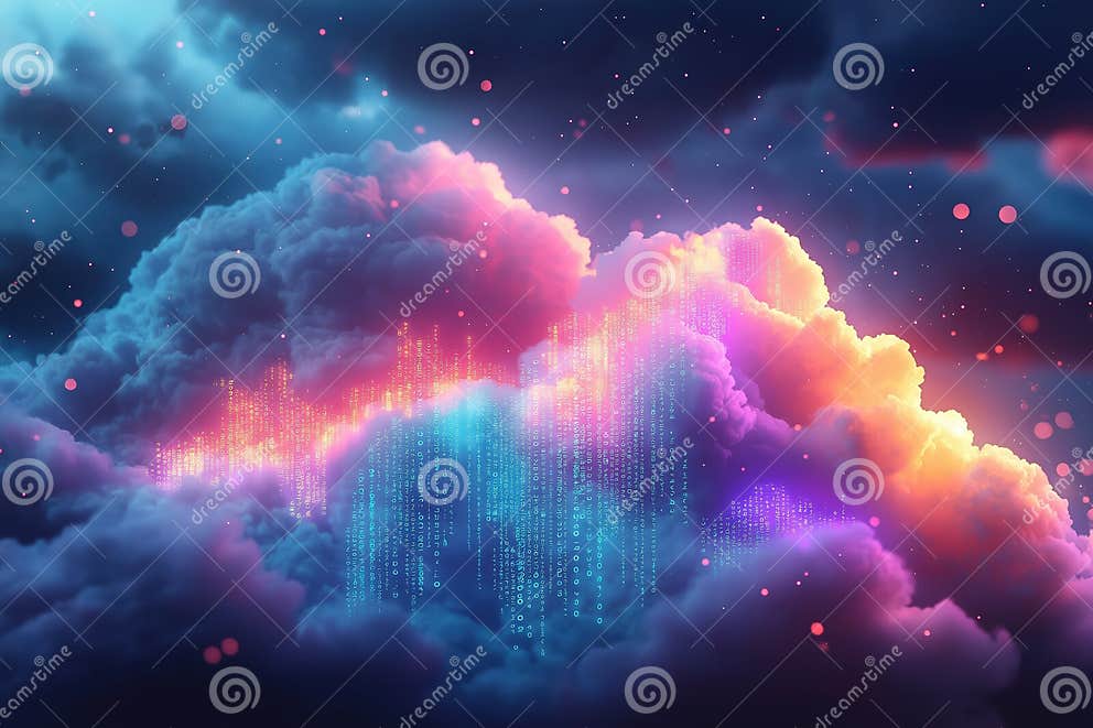 Cloud Computing Growth Symbolized by Binary Code Rain Falling from ...