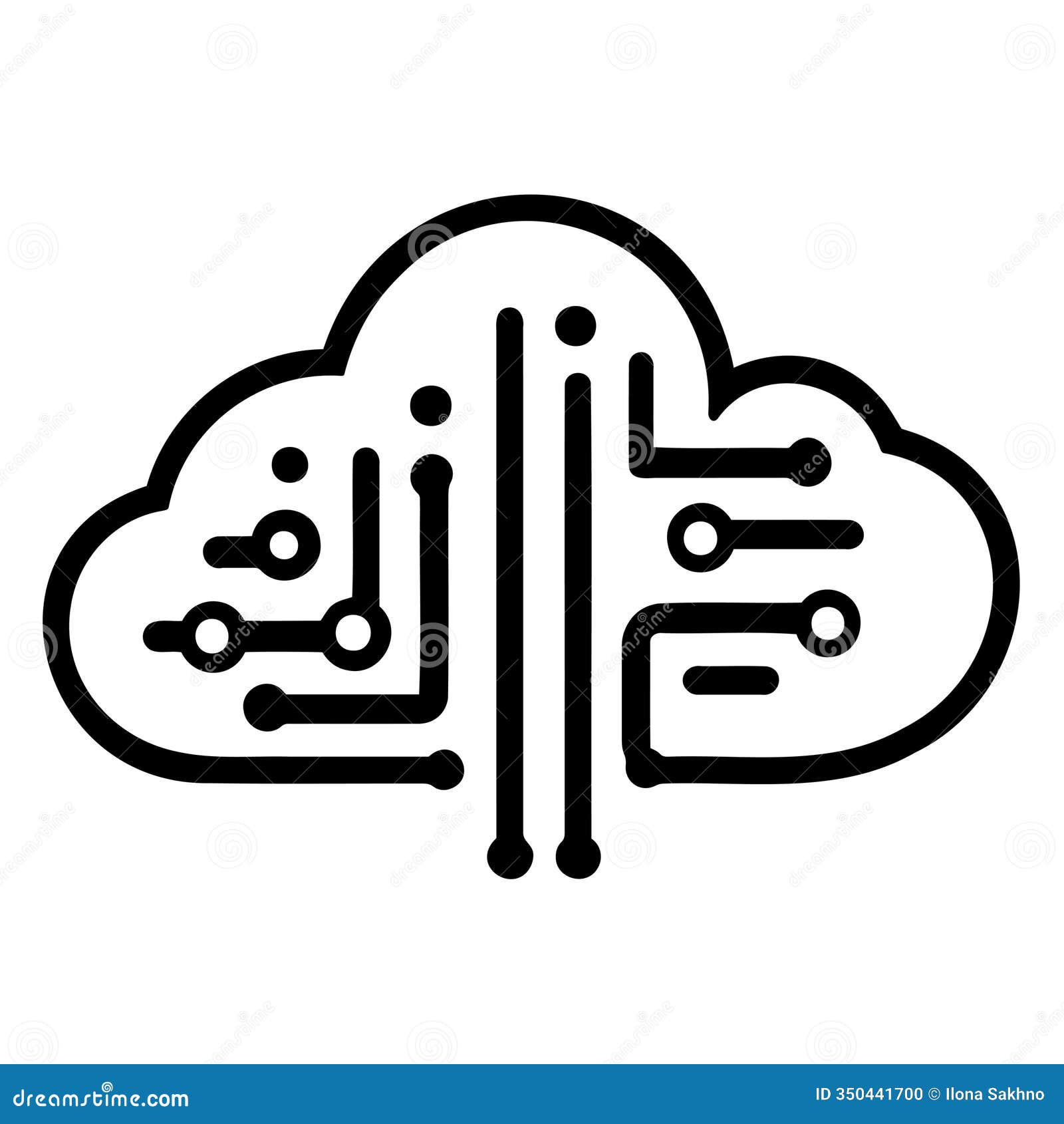 Cloud Computing Icon with Circuit Connections in Black and White Stock ...