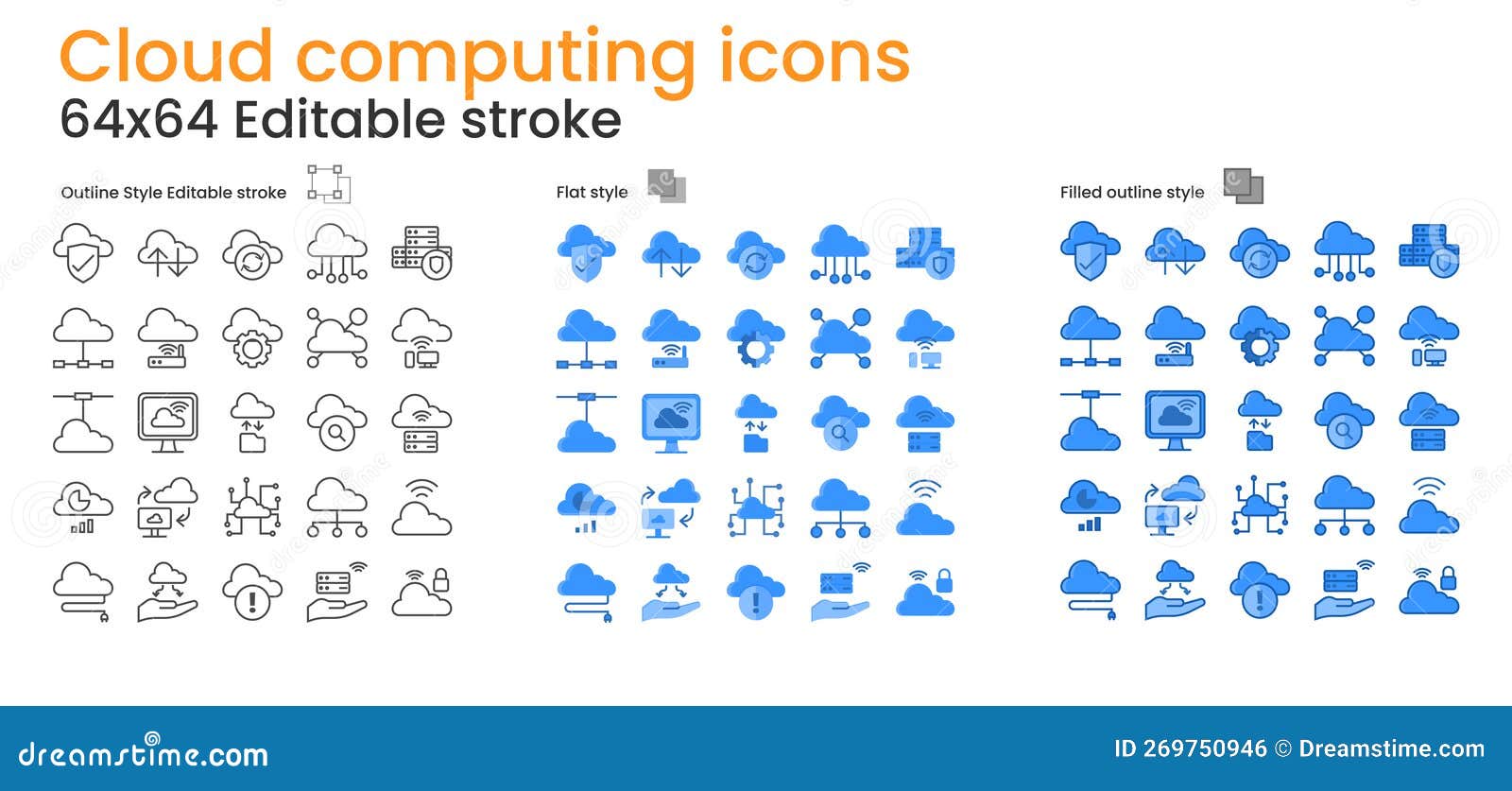 Cloud Computing Icons. 64x64 Editable Stroke Stock Vector ...