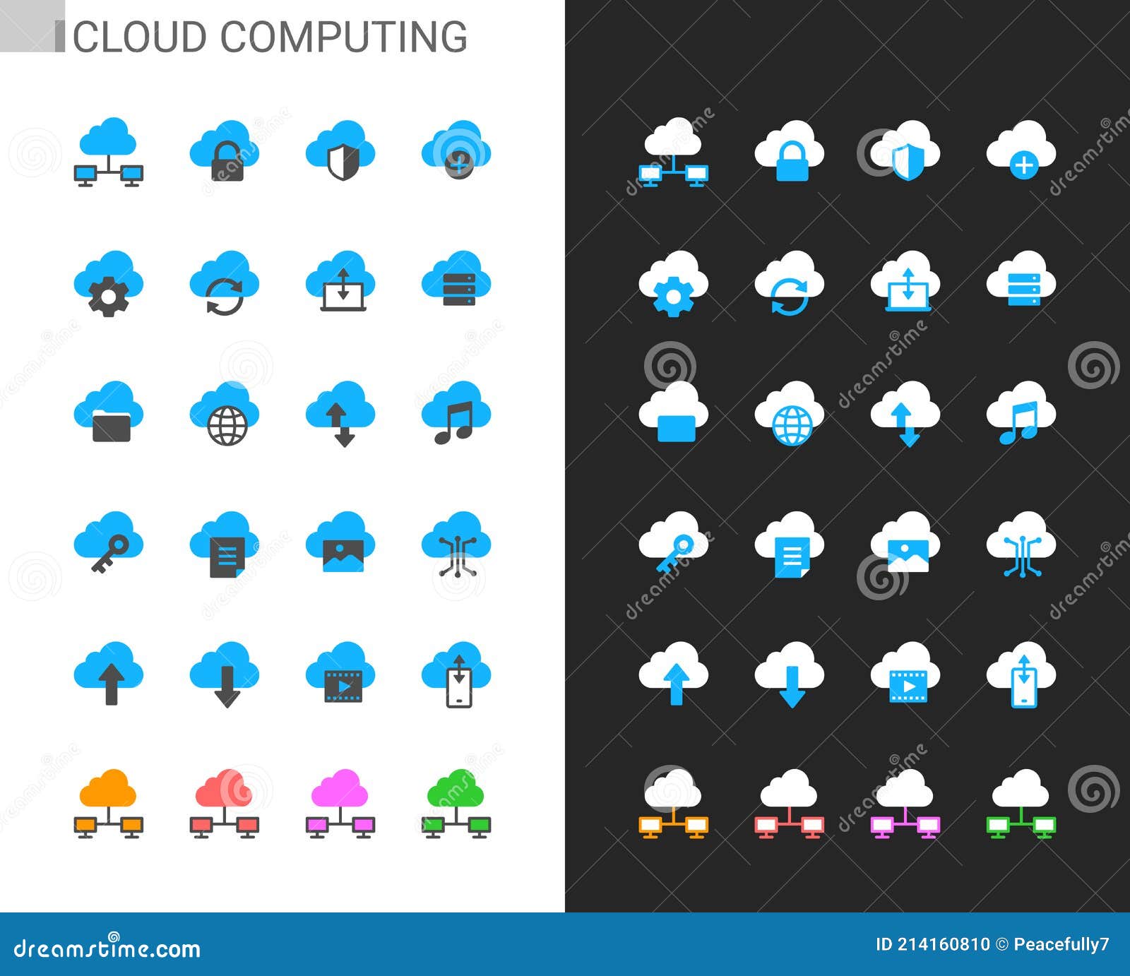 Cloud Computing Icons Light and Dark Theme Stock Vector - Illustration ...