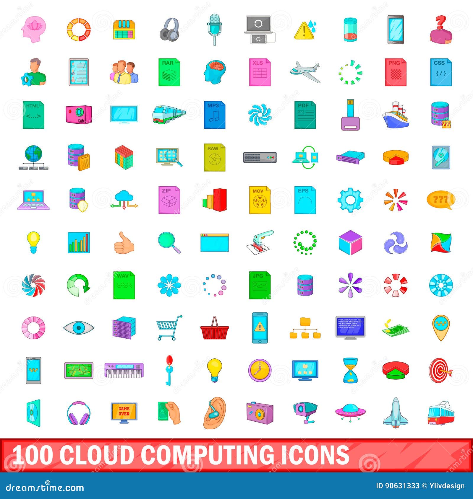 100 Cloud Computing Icons Set, Cartoon Style Stock Vector ...
