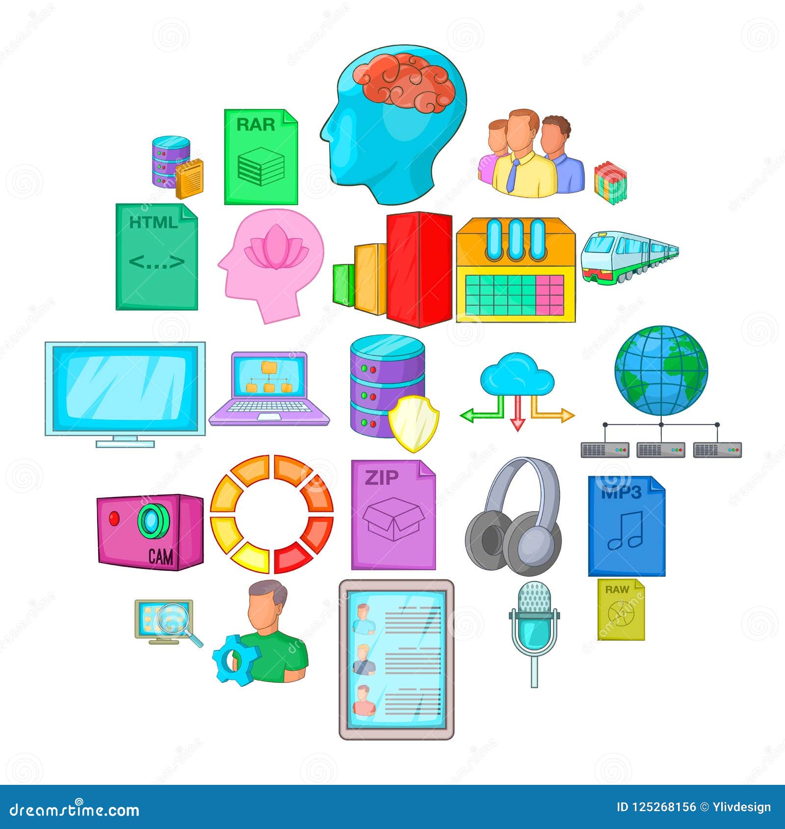 Cloud Computing Icons Set, Cartoon Style Stock Vector - Illustration of ...